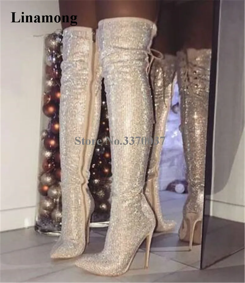 Botas de tacón alto con diamantes de imitación para mujer, zapatos ...
