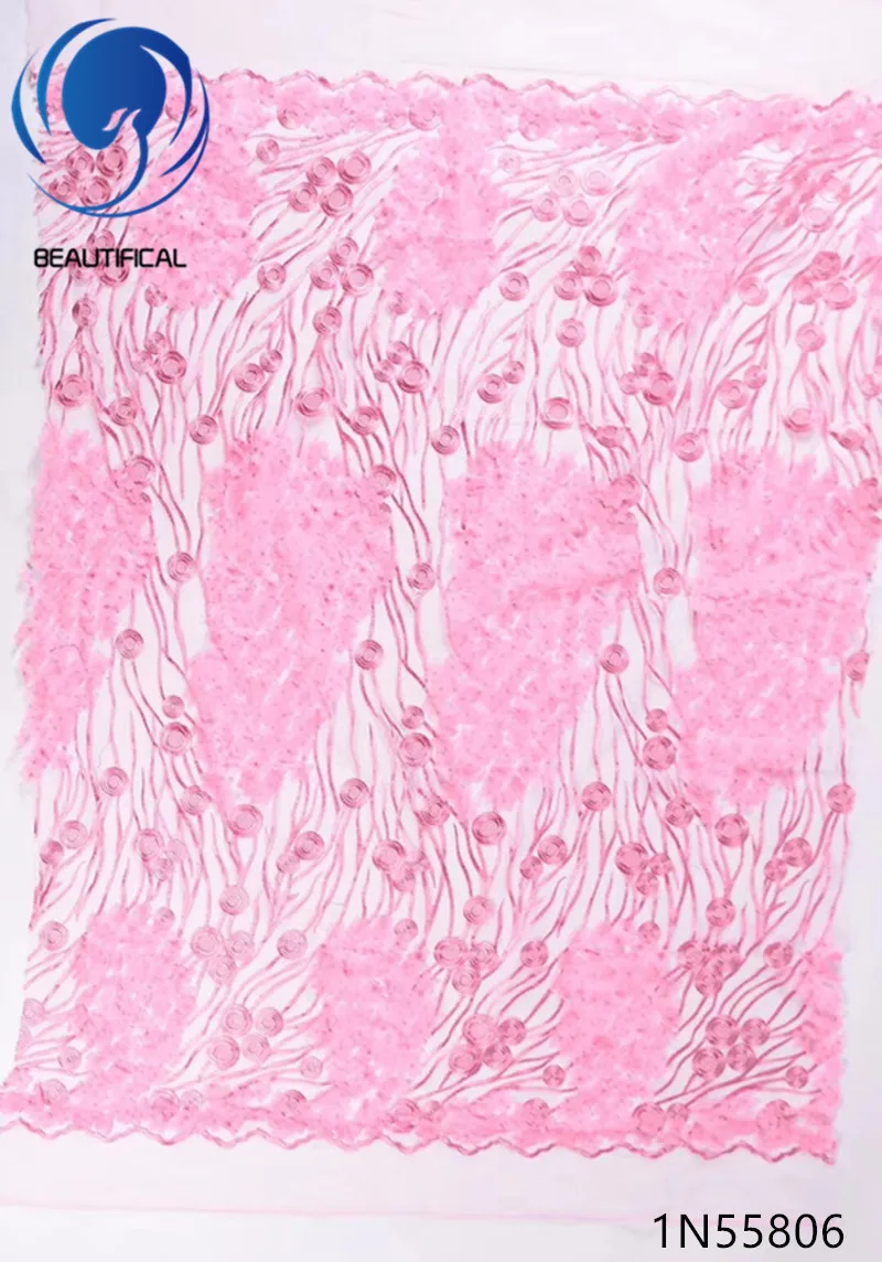 Hermosa tela de encaje Rosa 3d encaje de tul francés tela de flores de ...