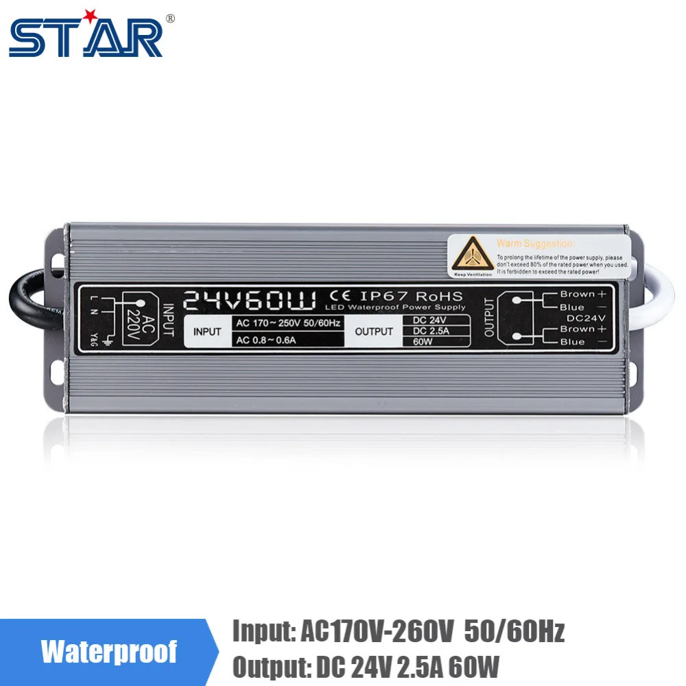 DC24V 2.5A 60W Aluminum LED Driver Lighting Transformer AC170 260V ...