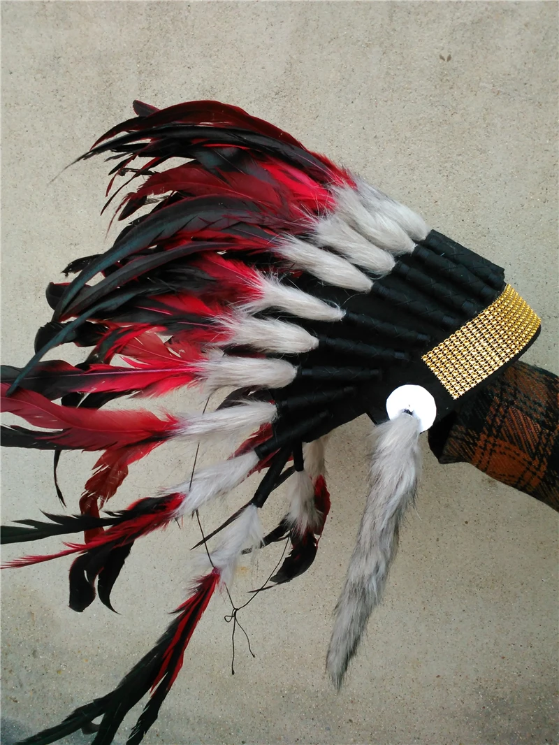 Chief Indian red feather Headdress 21inch Native American costume hade ...