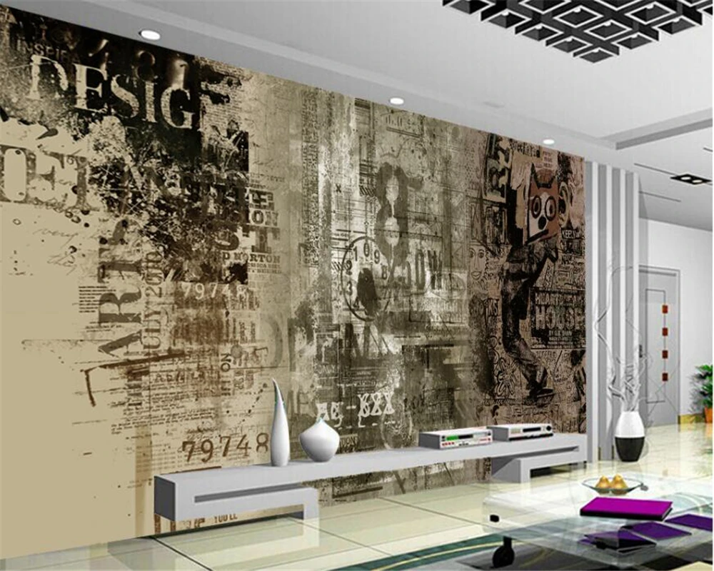 Aangepaste-behang-Retro-Graffiti-Achtergrond-muur-Woondecoratie ...