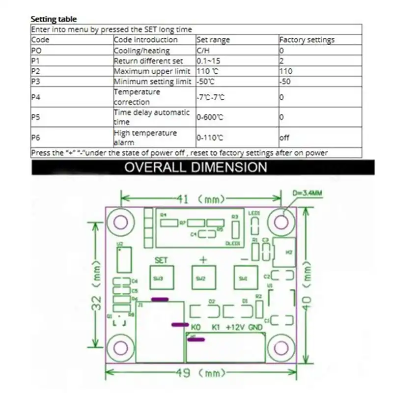 W1209 Thermostat Sensor Module W1209 Digital Temperature Controller ...