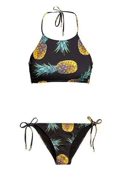 Pineapple Black Women Bikini 2017 Sexy Halter Padded Swimsuit Biquini