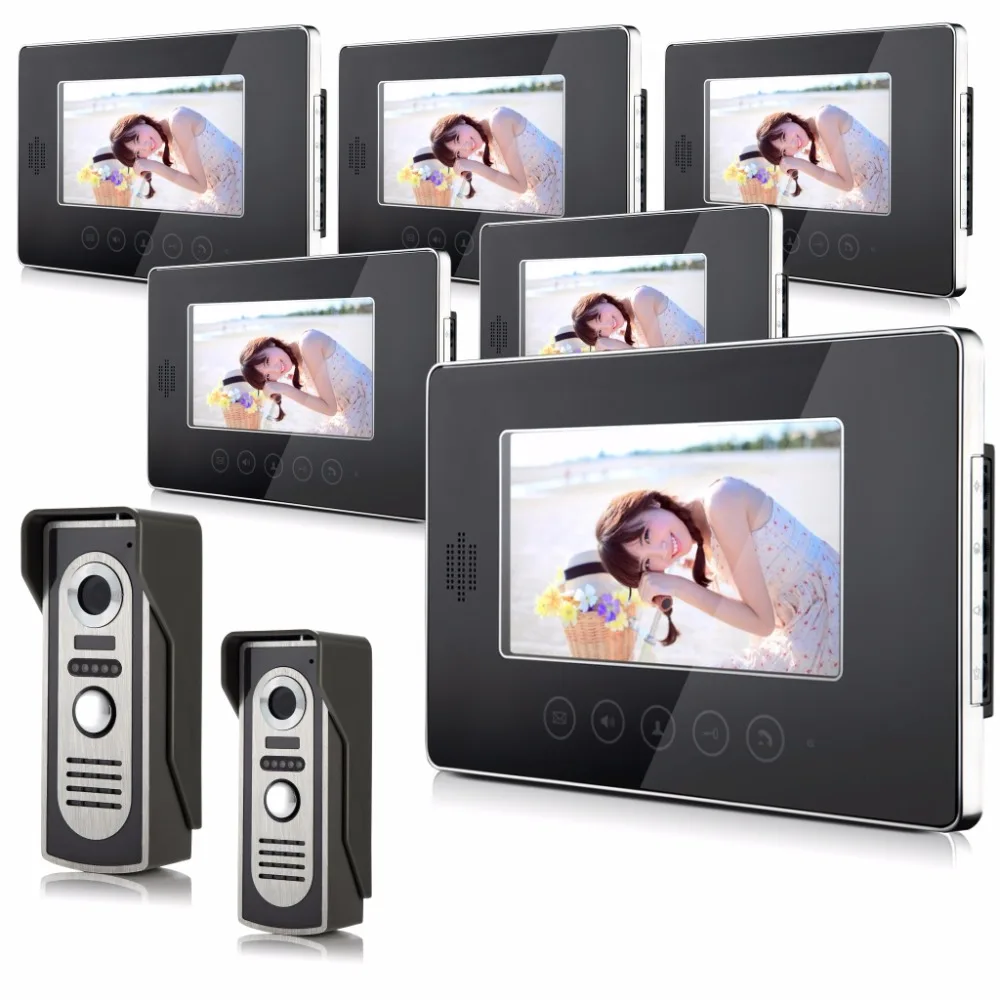 7 Inch Wired Intercom System Video Door Phone With Six Indoor Monitor ...