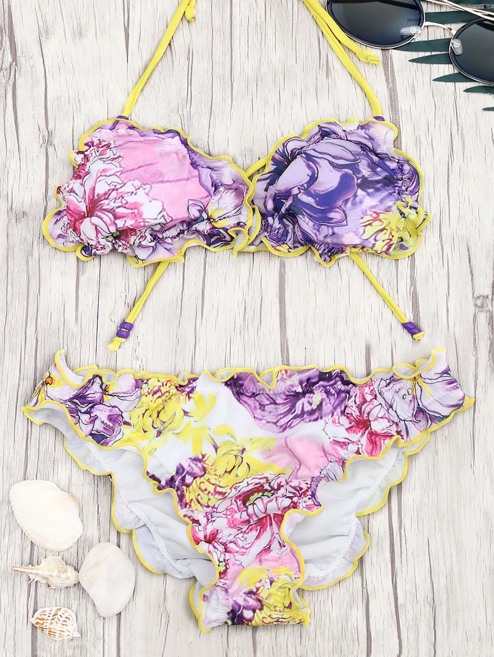 Buy Yellow Bordered Purple Bikini Set New Bikinis