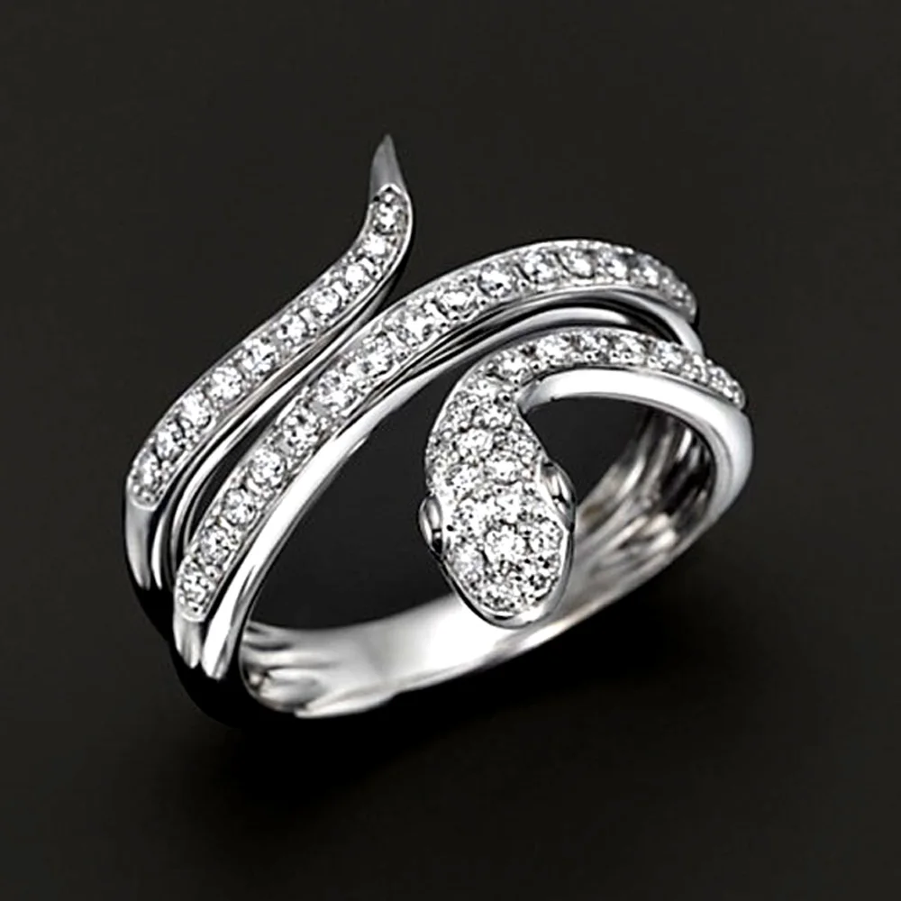 0.45 Carat Diamond Snake Ring Women Wedding jewelry 18K White Real Gold ...