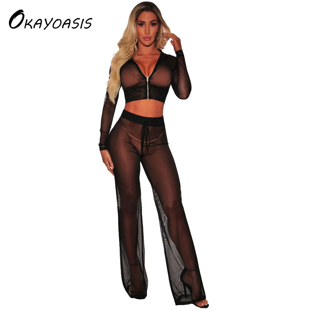 Okayoasis Free Shipping Summer Women Two Piece Set Sexy Long Sleeve Set