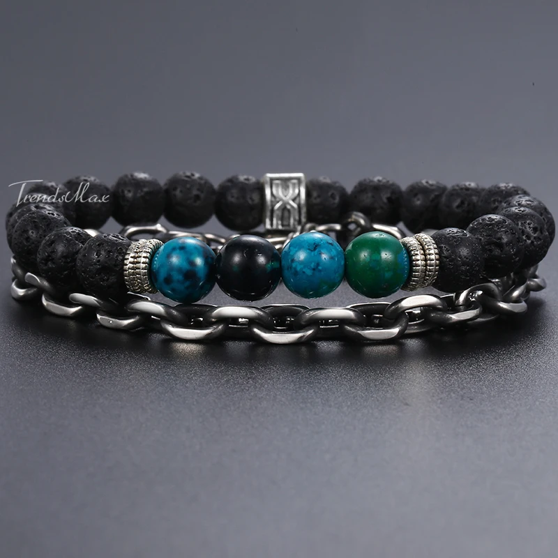 8mm Beads Bracelet For Men Natural Stone Mens Stainless Steel Charm ...