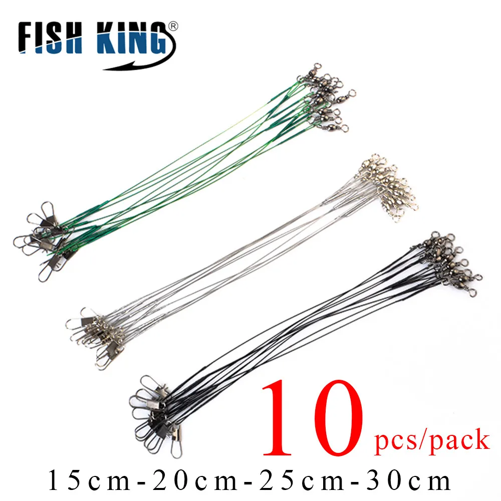 FISH-KING-10pcs-Stainless-Steel-Leash-Fishing-Wire-Leader-With-Swivel ...