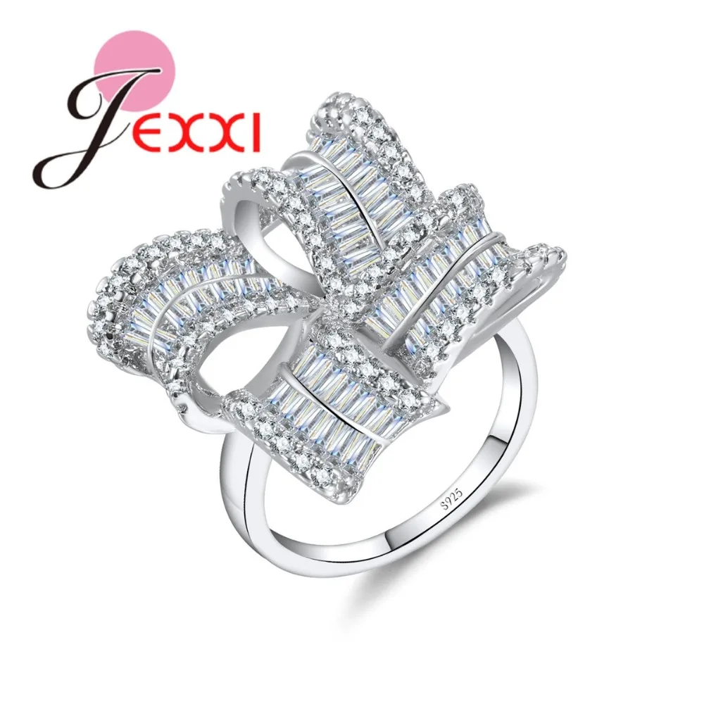 Elegant AAA White CZ Crystal Curved Flower 925 Sterling Silver Finger ...