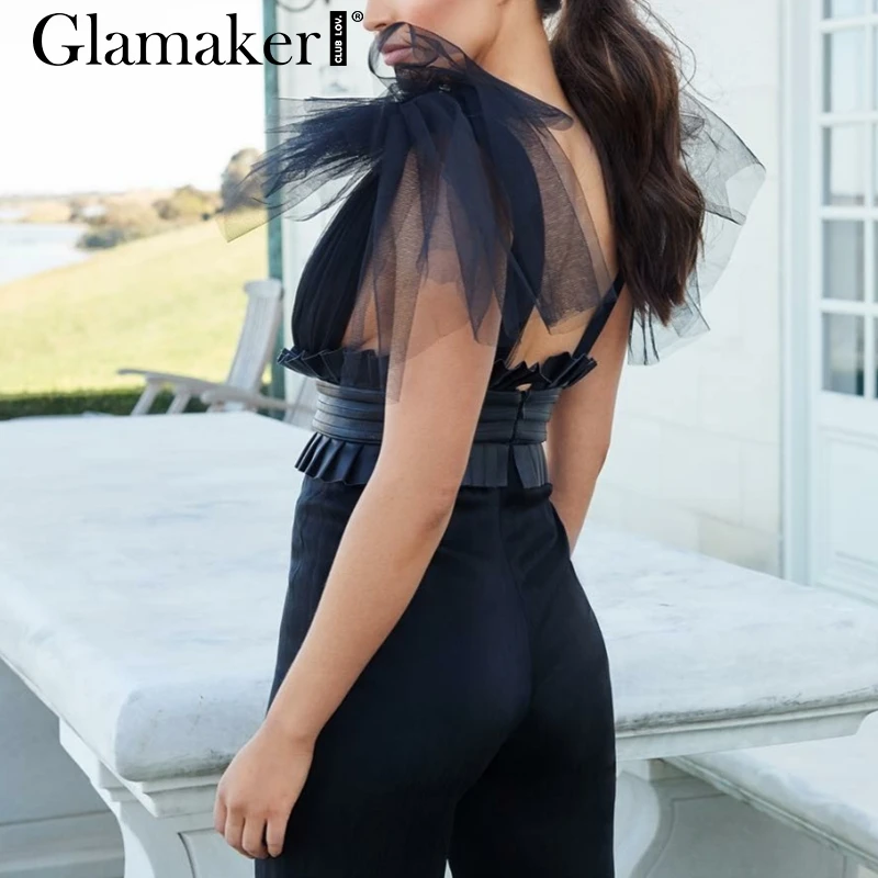 Glamaker Deep v neck backless mesh sexy jumpsuit Women summer bodycon ...