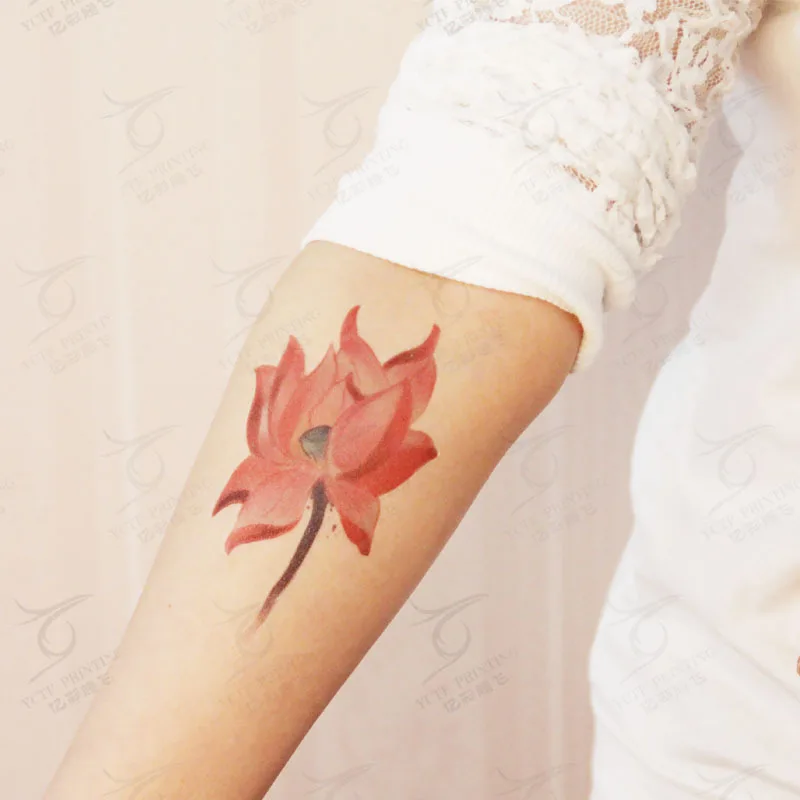 Retro Red Lotus Unisex Men Women Temporary Tattoos Waterproof Flower