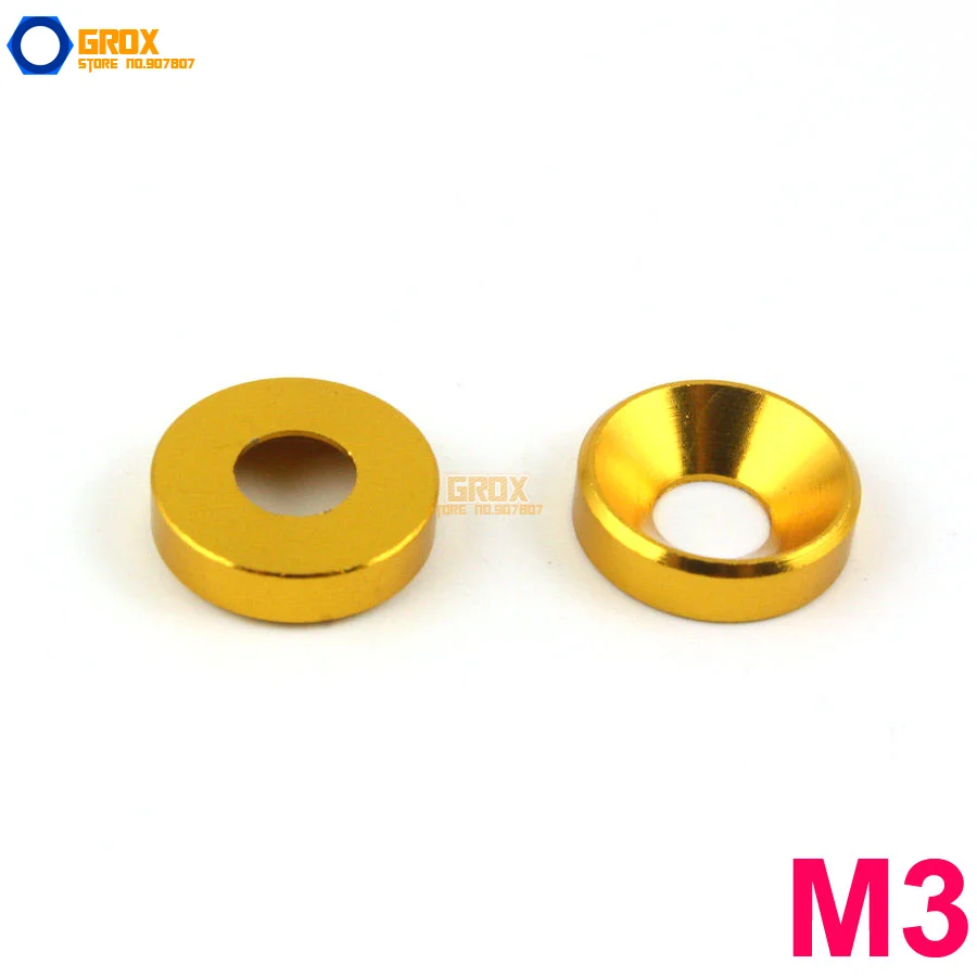 30 Pieces M3 Gold Aluminum Washer Countersunk Flat Head Screw Washer ...