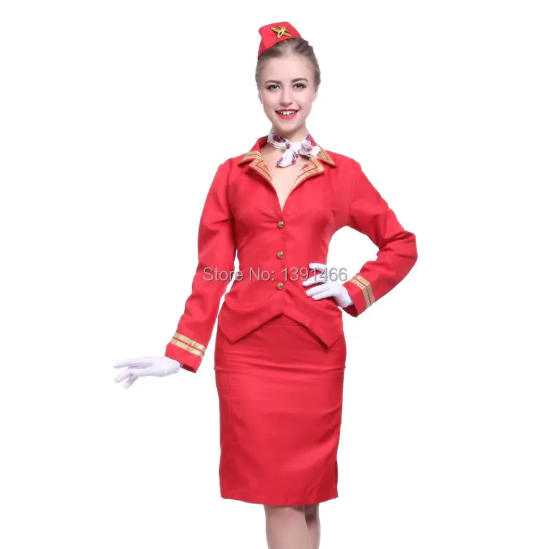 Red Air Hostess Costumes Hat Stewardess Flight Attendant Fancy Dress