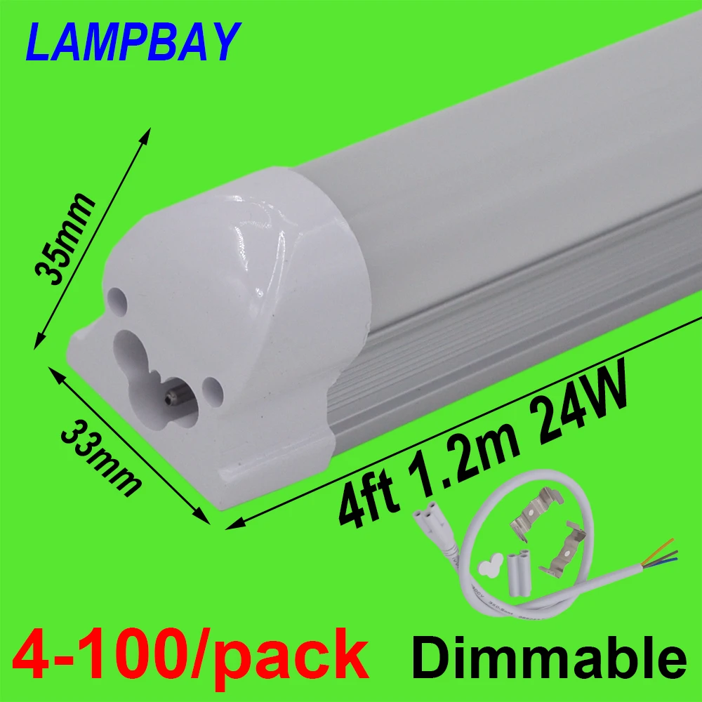4 100/pack Dimmable LED Tube Light 4ft 1.2m 48" 20W 24W T8 Integrated ...
