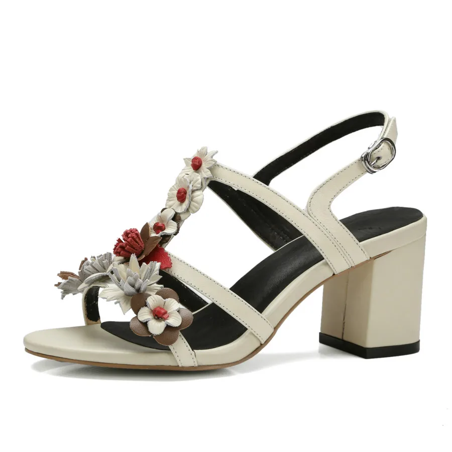 2017 New Arrival Women Block Heels Dress Sandals Flower Leather Shoes ...
