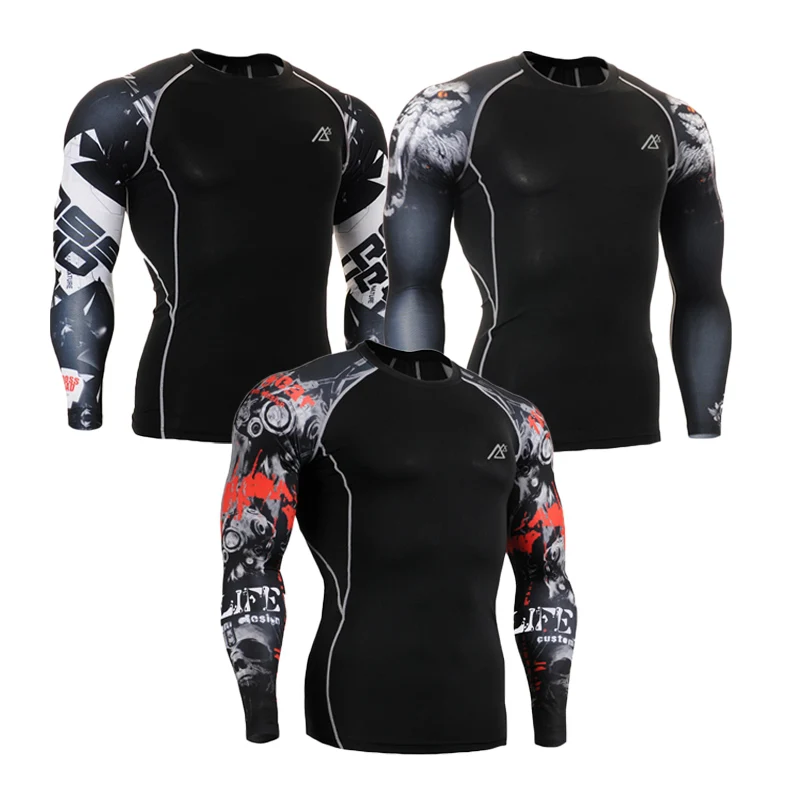 Boys Mens Compression Shirts Base Layer Long Sleeves Sides 3D Prints ...