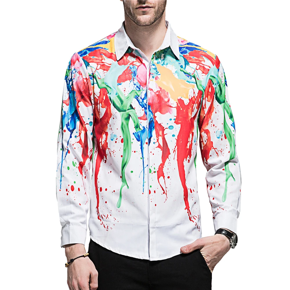 2018 New Mens Hipster Long Sleeve Covered Button Carnival Paint ...