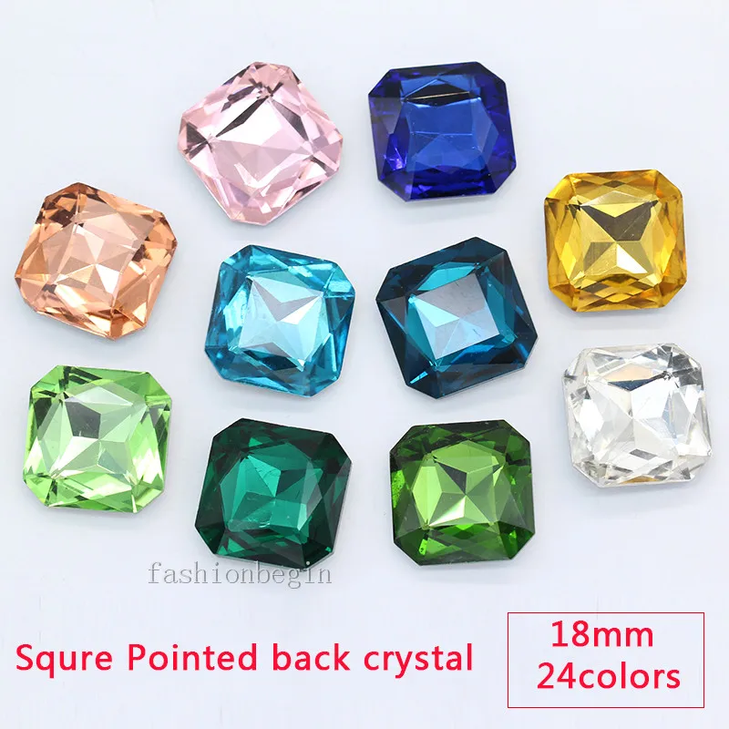 12p 18mm square color pointed foiled back fancy glass stone faceted ...