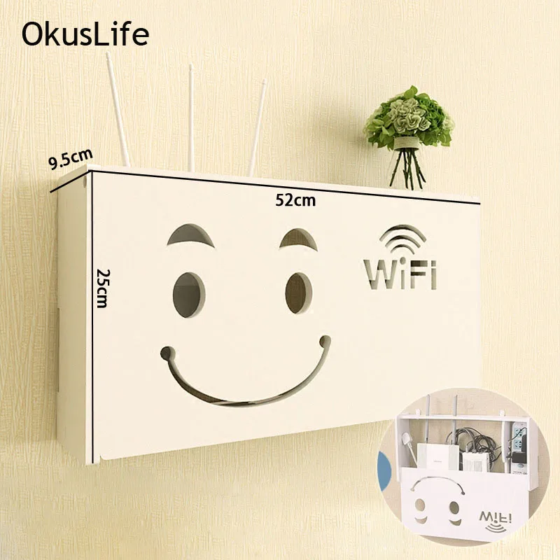 Office Wall-mounted Wood Wireless Wifi Router Storage Box Shelf Wall ...