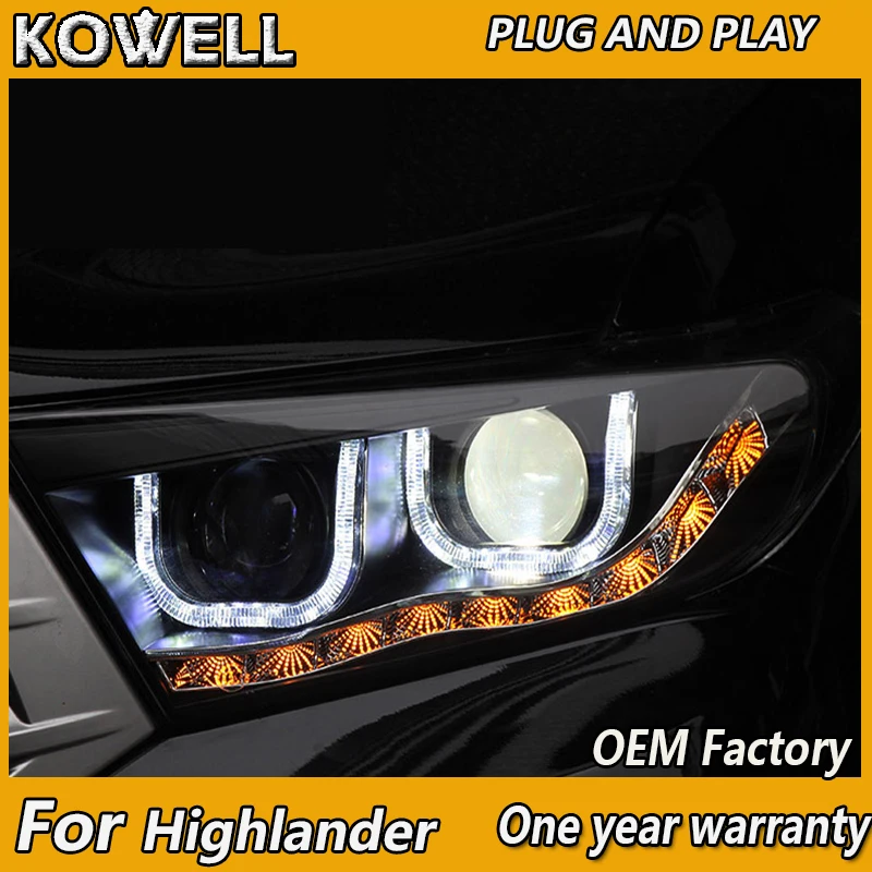 KOWELL Car Styling for Toyota Highlander LED Headlights 2012 Angel Eye ...