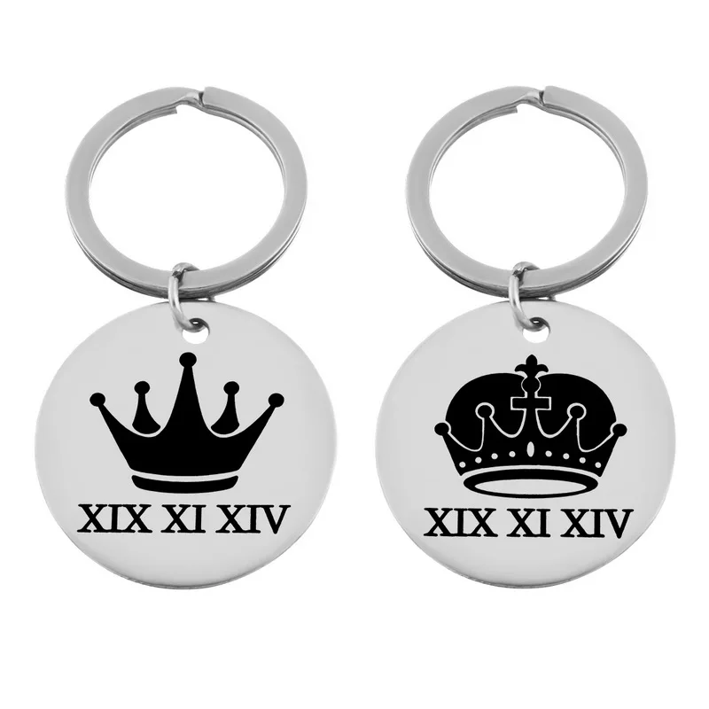2PCs (Homemade) Stainless Steel Key Ring Round Burning Crown Pendant ...