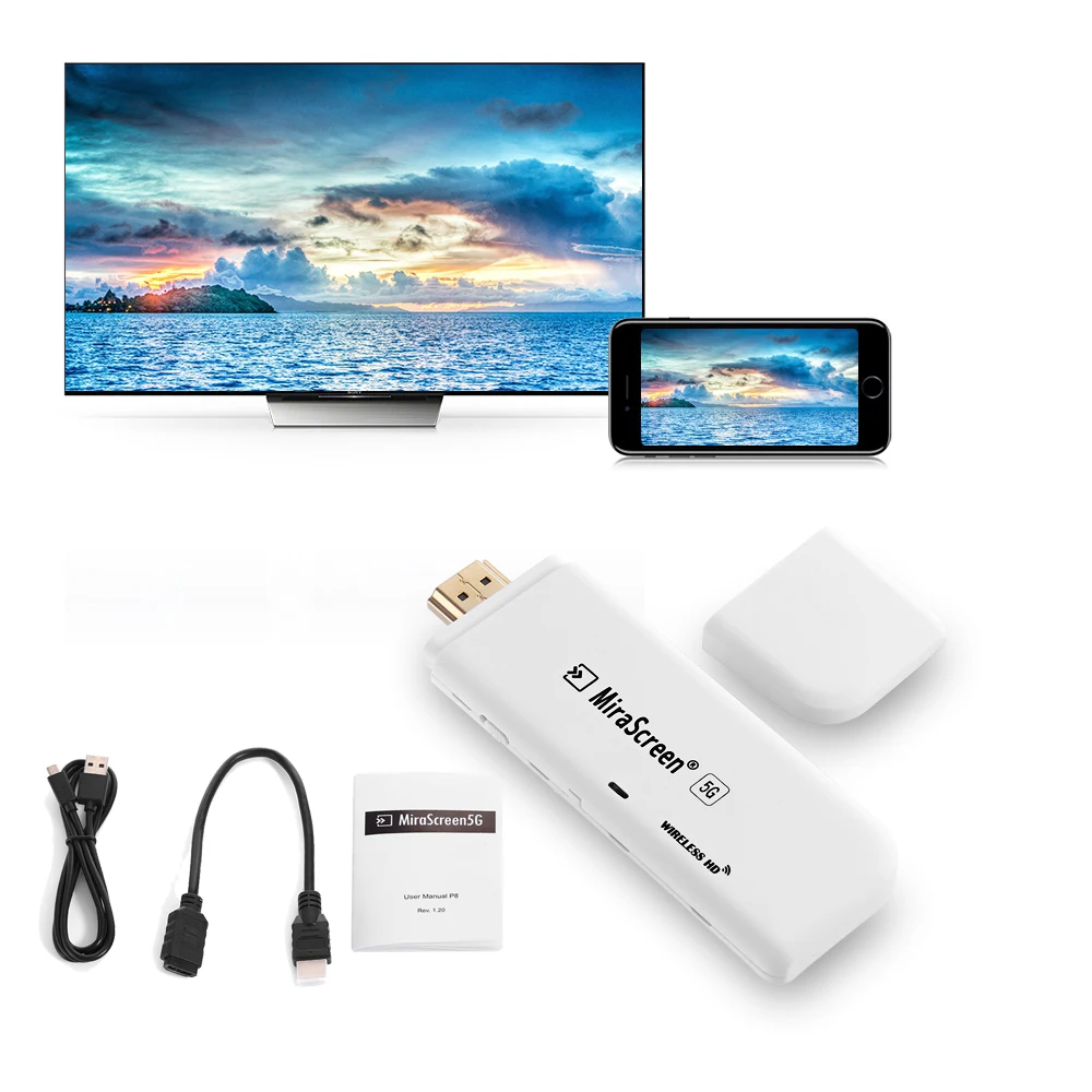 MiraScreen P8 Wireless HDMI Dongle 2.4 / 5GHz WiFi 1080P Full HD 128MB ...