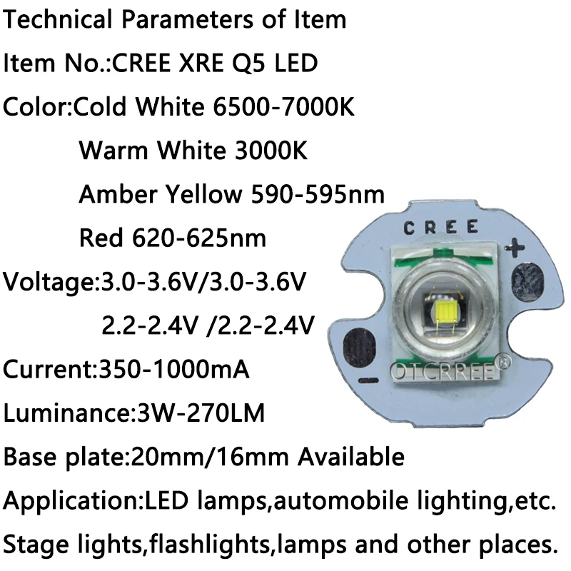 AMPOULE LED,Red 620nm-with 20mm pcb-1 PIÈCE--Puce émetteur CREE 3W XRE ...