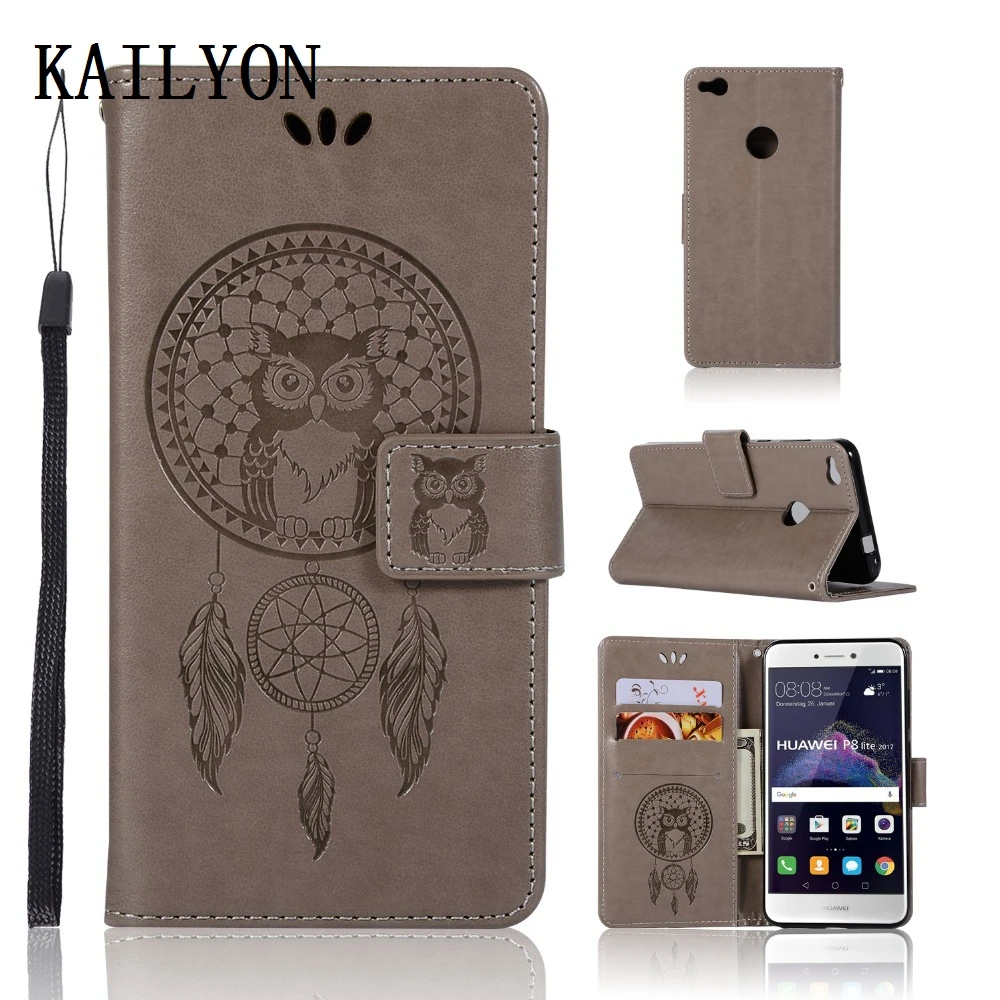 Funda de cuero para Huawei P8 Lite (2017), carcasa de teléfono con soporte y cartera magnética ...