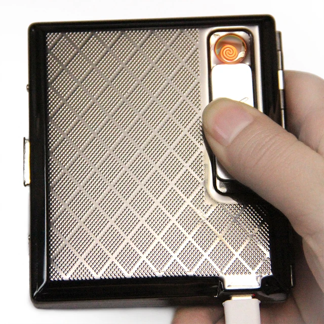 Automatic Metal Rechargeable Cigarette Case USB Electronic Lighter Box ...