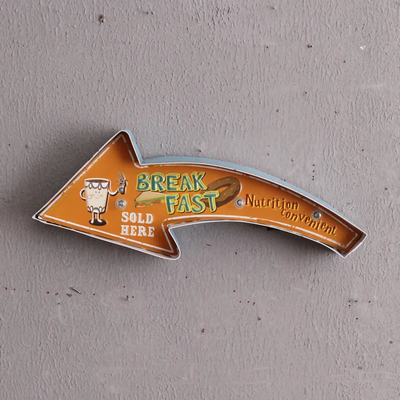 Breakfast Eat Here Metal Neon Signs Retro Cake Hot Dog Hamburger ...