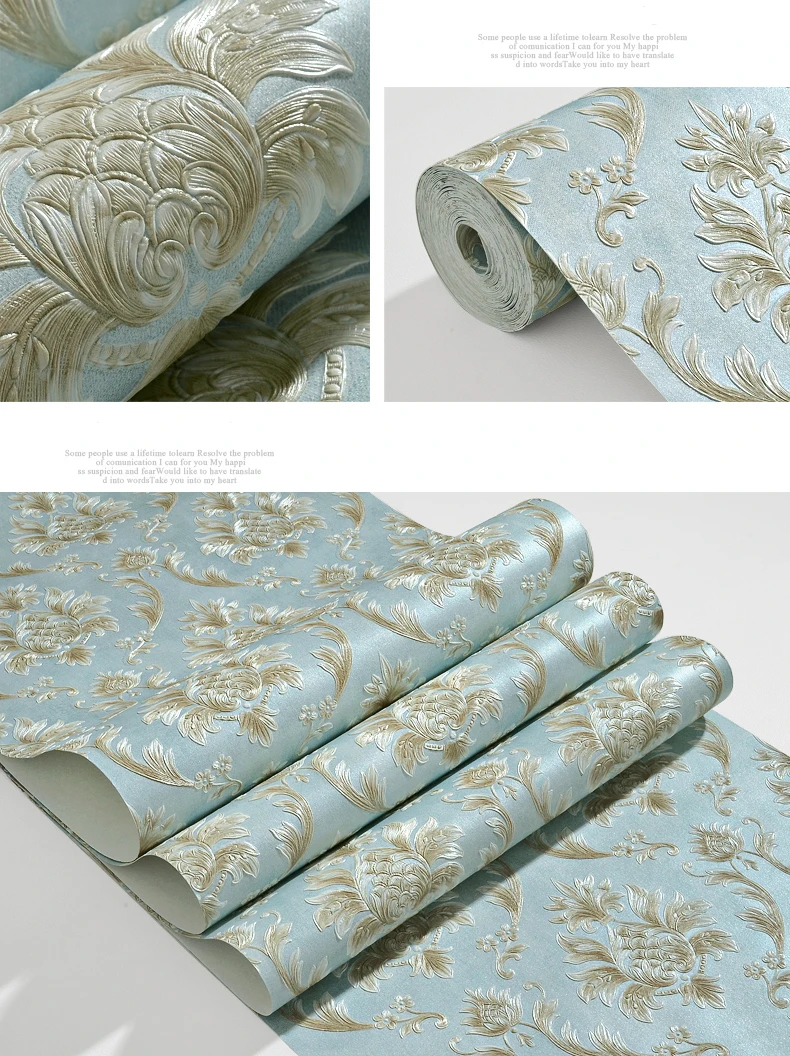 European 3d flocking Damask wallpaper Rolls for Bedroom tv background ...