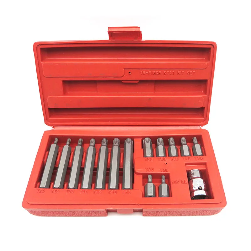New 15Pc T20 T55 Torx Star 1/2" Socket Drive Adaptor Set Bits Hex Bits ...