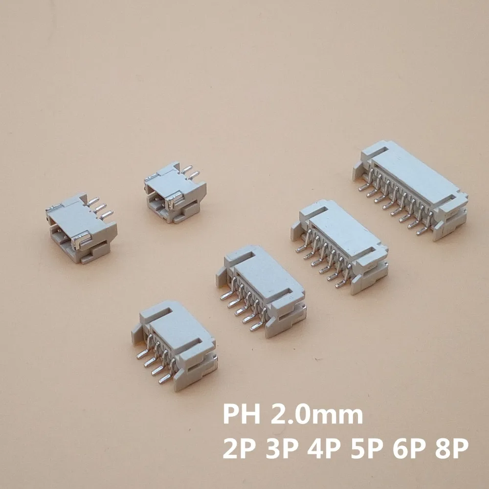Conector de paso PH2.0 de 2,0mm SMD 2P 3P 4P 5P 6P 8P 10P 2mm, enchufe Horizontal de 2mm, SMT ...
