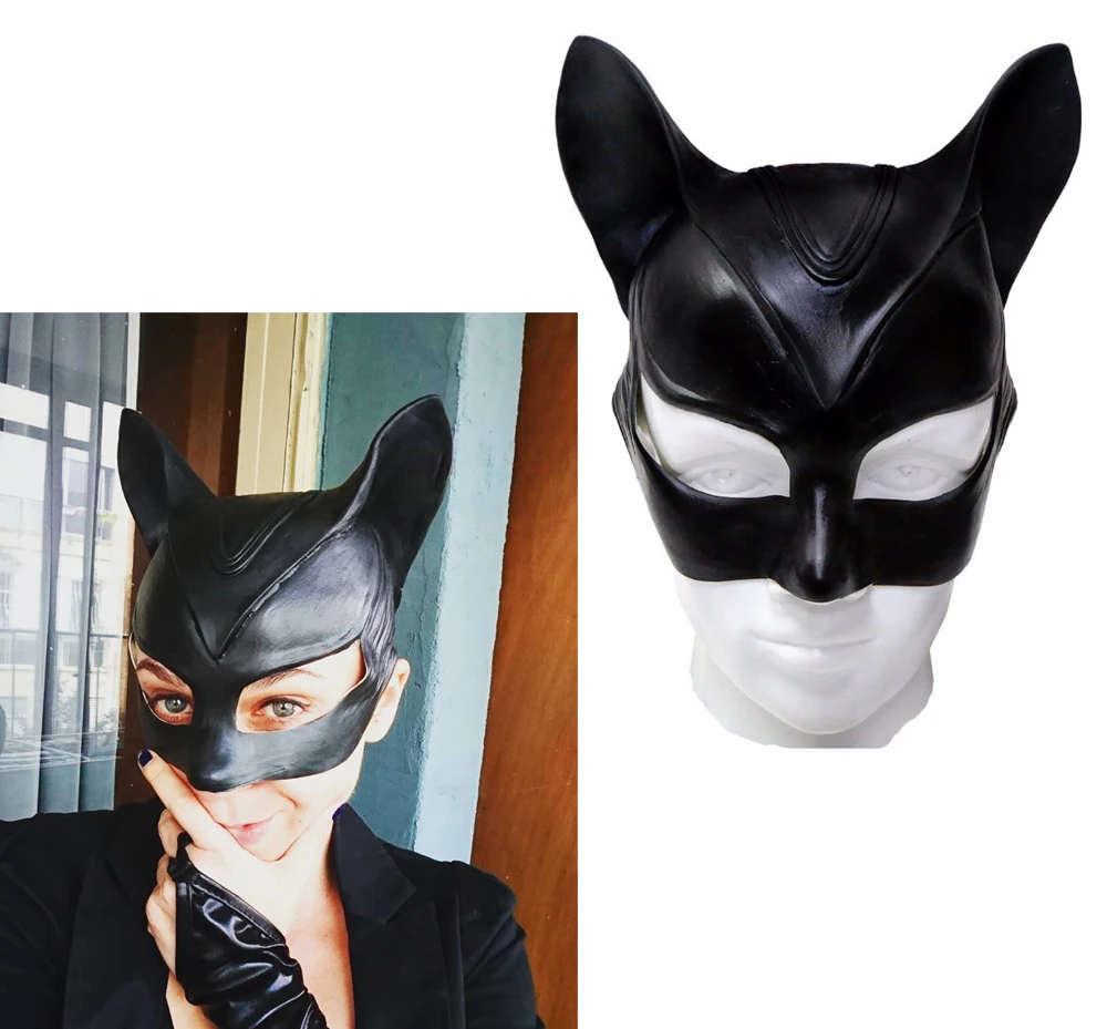 Black Catwoman Mask Cosplay Prop Adult Superhero Soft Latex Half Face