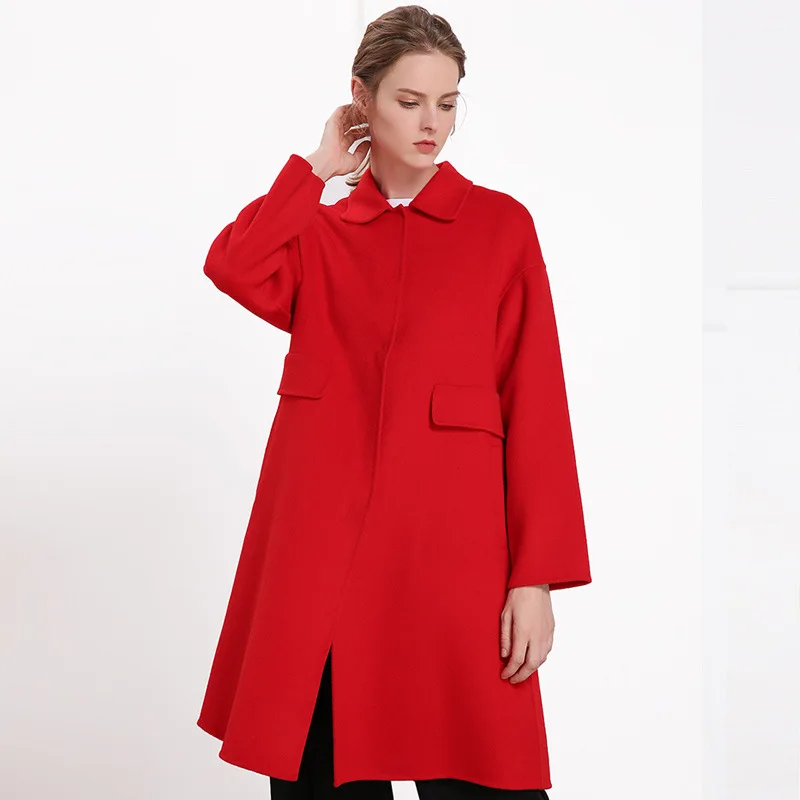 Elegant Autumn Winter Slim Overcoats Red Trench Women Cardigan OL ...