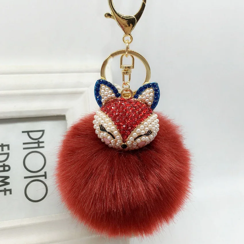 Free Shipping New Fashion Cute Real Fox Fur Ball Plush Keychain Car Key ...