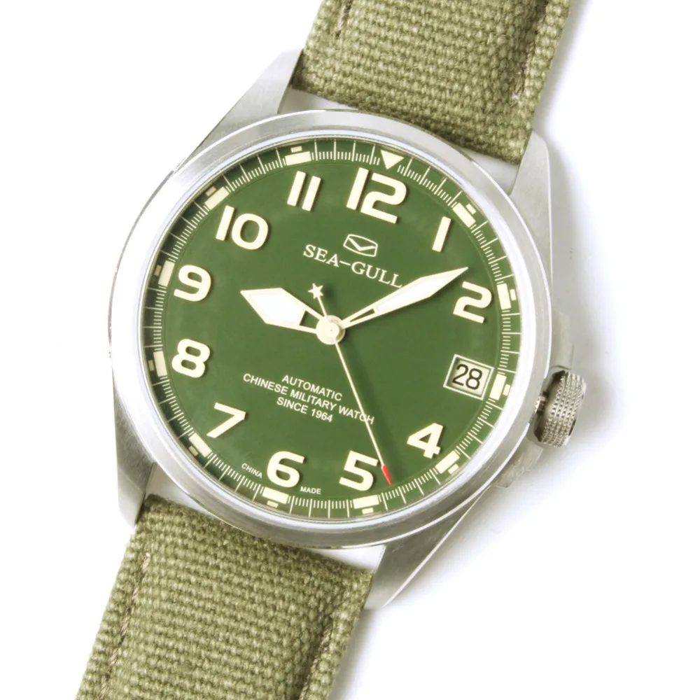 Seagull Automatic Chinese Military Watch Luminous Numerals Green Dial ...