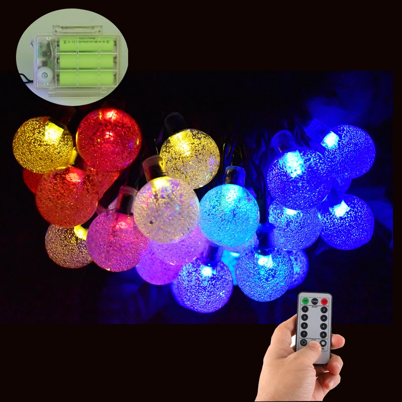 Battery Powered 30 LED Crystal Ball String Lights Outdoor 8 Modes ...