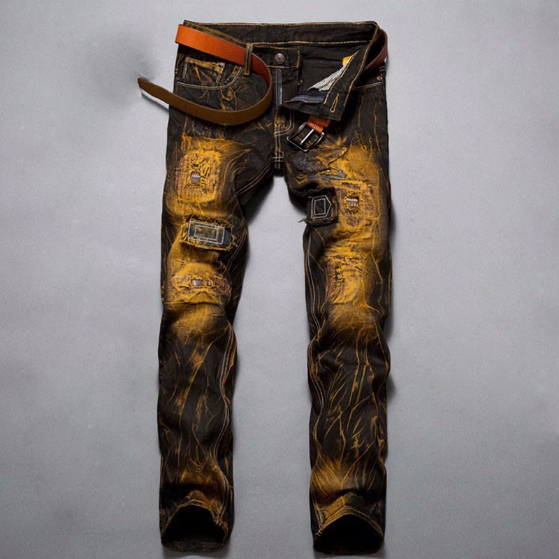 Aliexpress.com : Buy Hot Sale Vintage Yellow Straight Jeans Men Ripped ...
