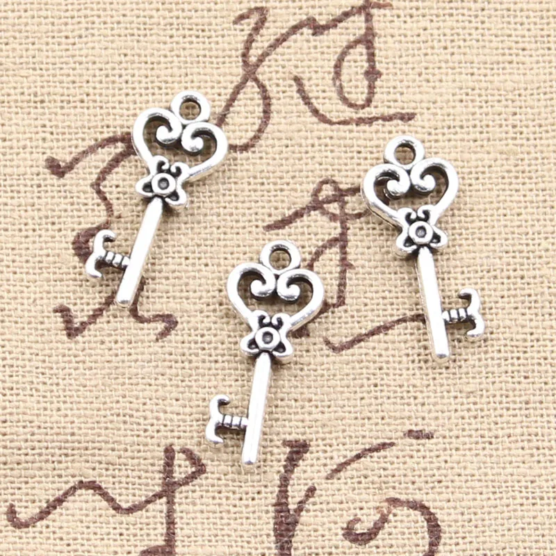 30pcs Charms Vintage Skeleton Key 21x9mm Antique Bronze Silver Color ...