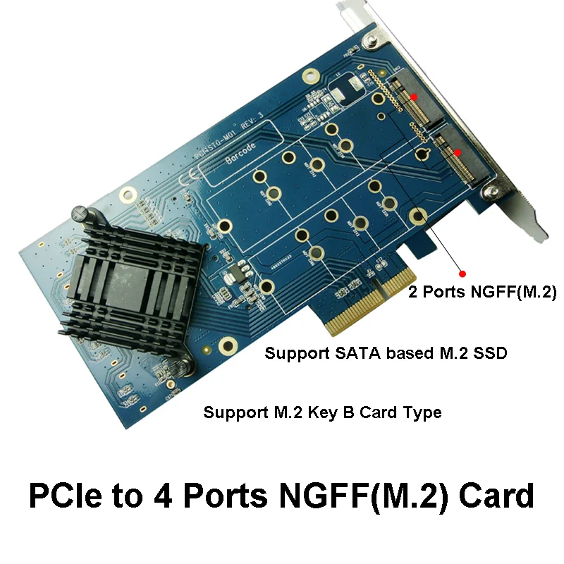 PCIe M.2 Adapter PCI Express to 4 Ports NGFF M.2 RAID Card HyperDuo ...