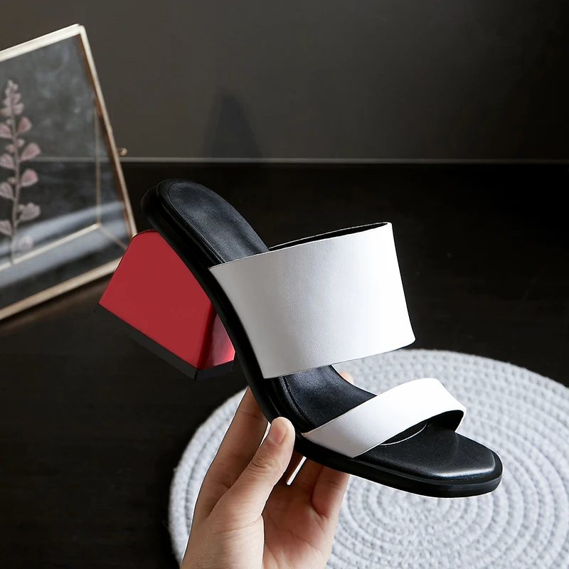 ISNOM/женские шлепанцы из натуральной кожи; обувь с открытым носком ...