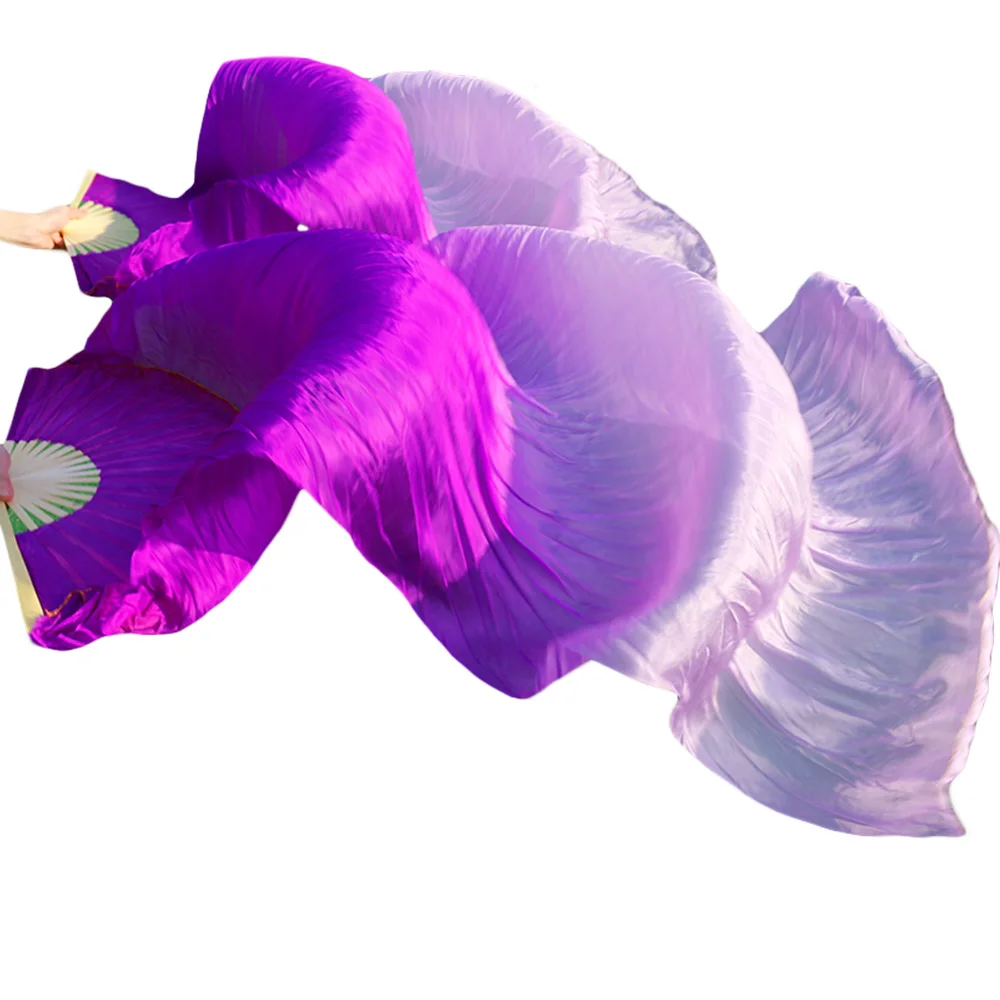 1 Pair Dance Fans Bamboo Ribs Natural Silk Stage Performance Props Dye ...