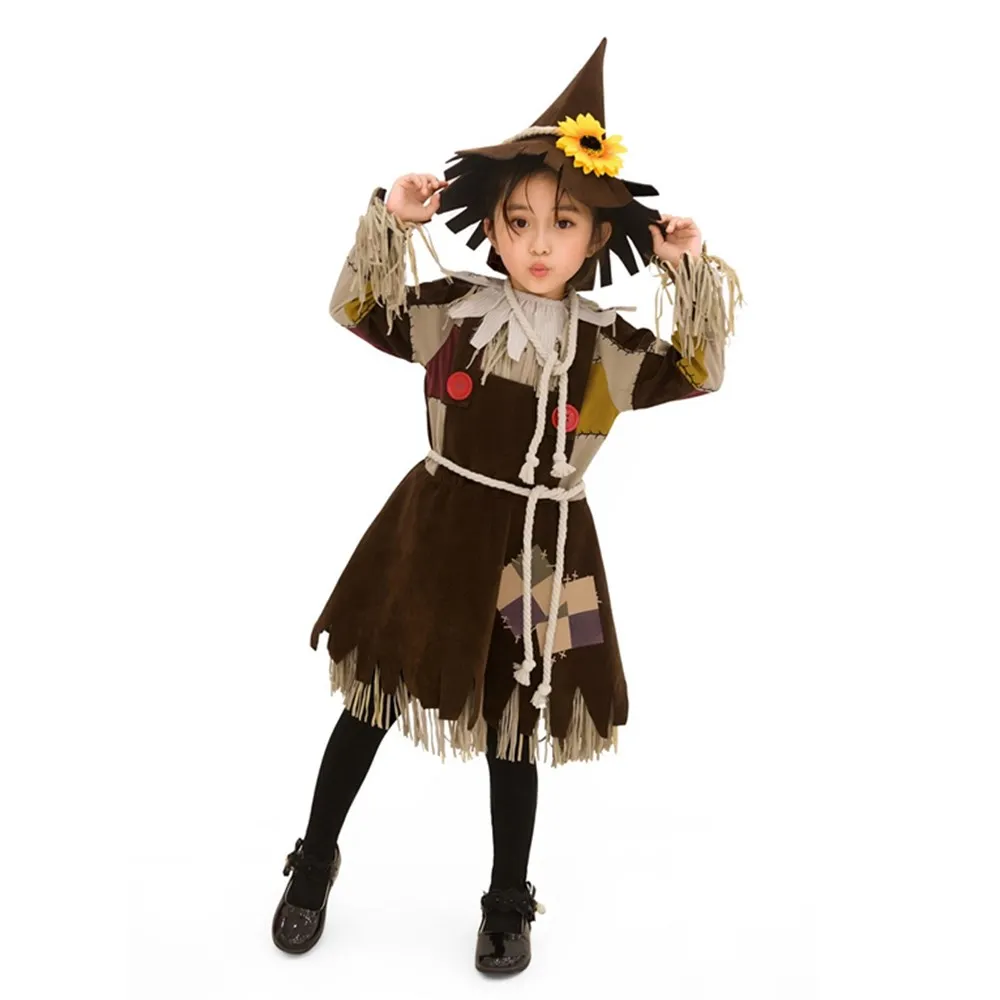 Girls Christmas Party Halloween Scarecrow Costume Witch skirt Cosplay ...