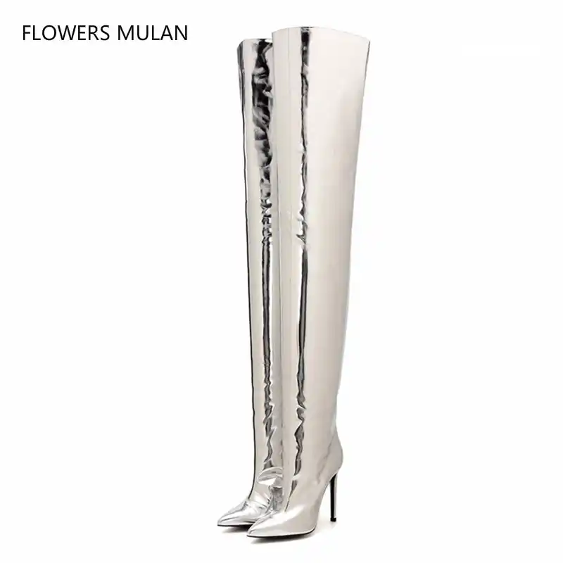 Venta > botas altas plateadas > en stock