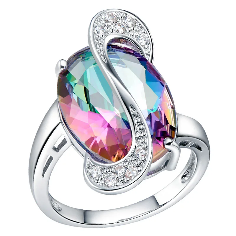 Uloveido Wedding Rings for Women Crystal Silver Color Rainbow Cubic ...