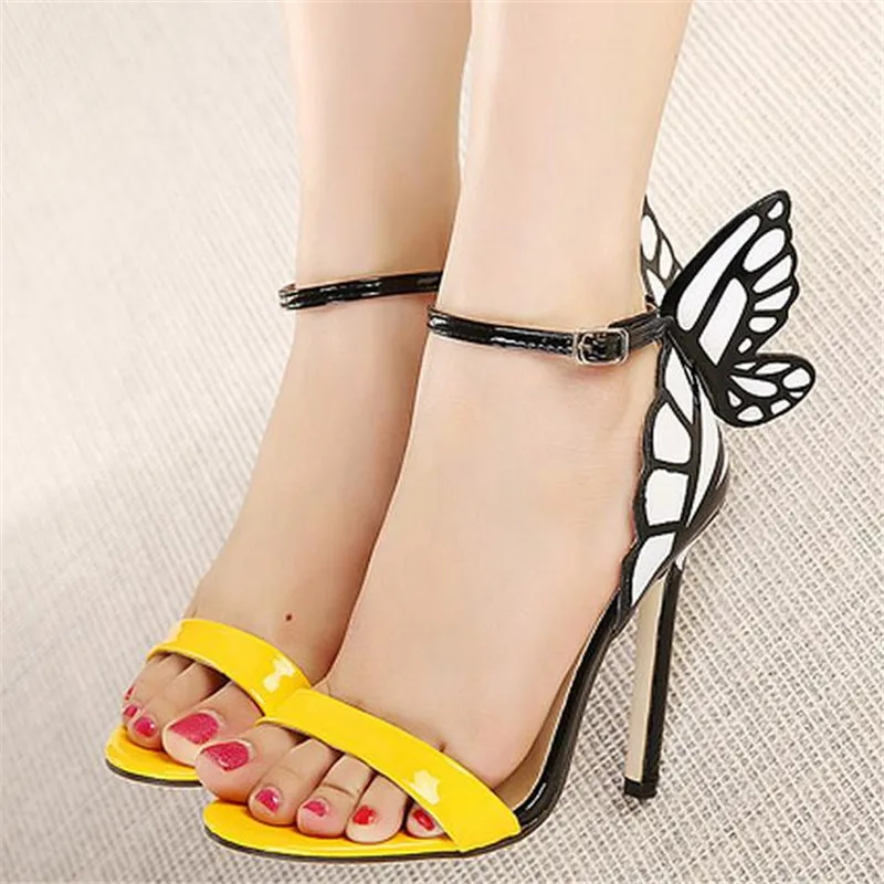 Women summer sweet fantasy butterfly wing cover heel yellow panelled ...