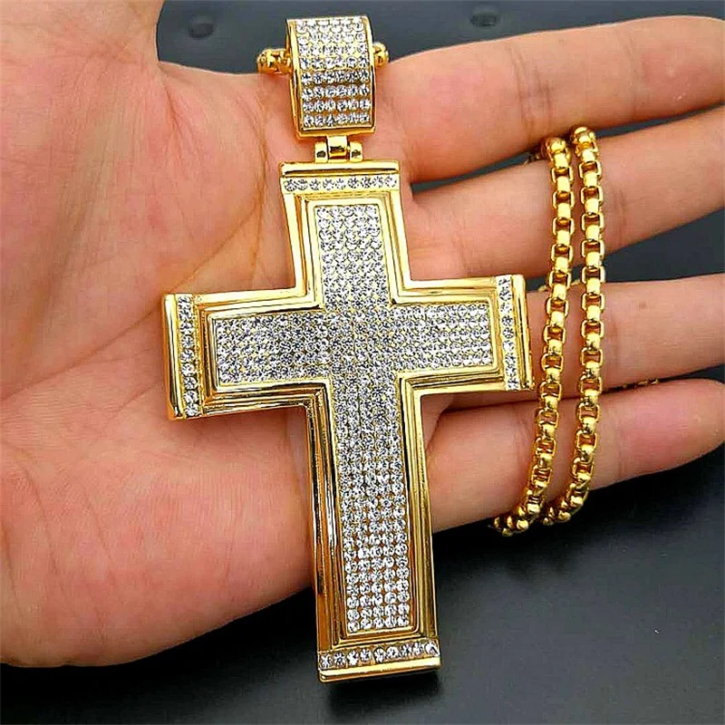 Men Women AAA Zircon Cross Pendant Stainless Steel Iced CZ Cross ...