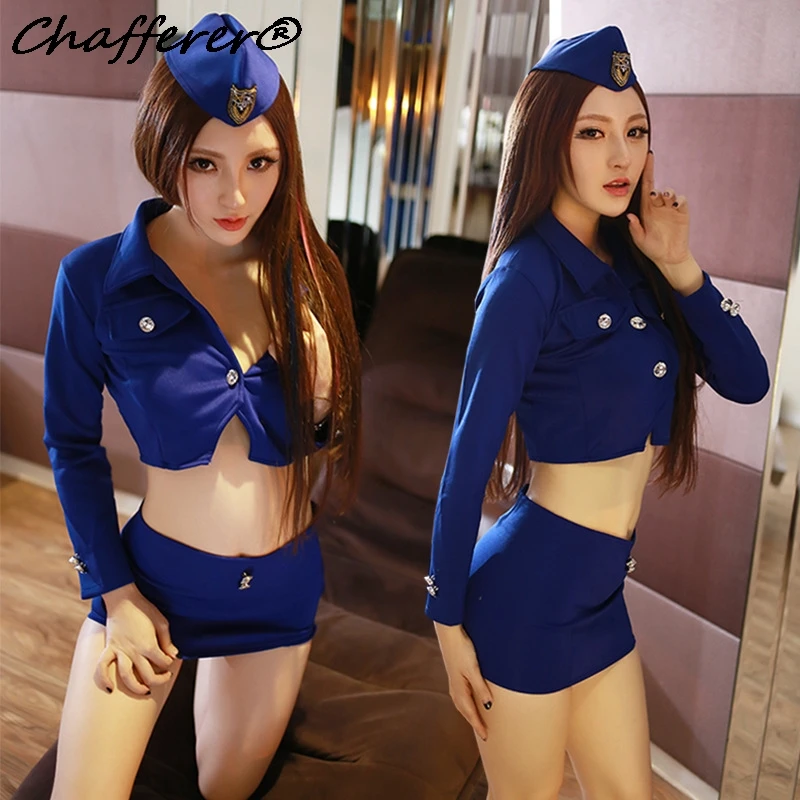 Women Nightclub Sexy Stewardess Uniforms Female Police Tight Package